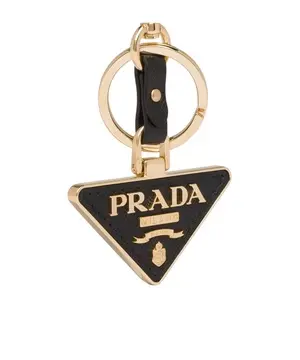 Prada Triangle Logo Keyring - Black