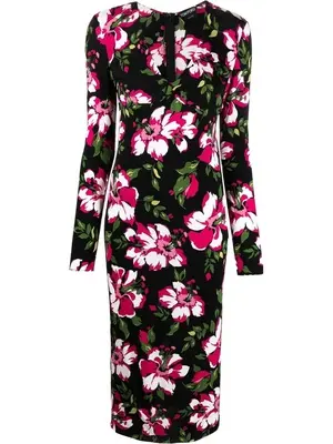 TOM FORD Floral-printed V-neck Midi Dress - Black