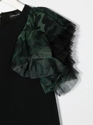 Monnalisa Contrast Ruffled Sleeve Dress