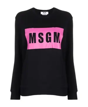 MSGM Logo Print Cotton Sweatshirt - Black