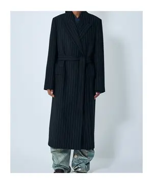 Acne Studios Belted Pinstripe Tailored Coat