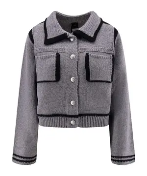 Pinko Wool Buttoned Cardigan With Lapel Collar