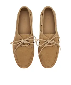 SCAROSSO Morgan Round-toe Lace-up Boat Shoes - Beige