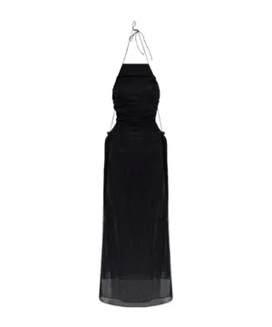 Oseree Ruched Halterneck Maxi Dress With Open Back And Side Slits