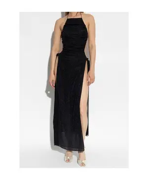 Oseree Ruched Halterneck Maxi Dress With Open Back And Side Slits