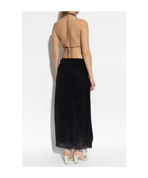 Oseree Ruched Halterneck Maxi Dress With Open Back And Side Slits