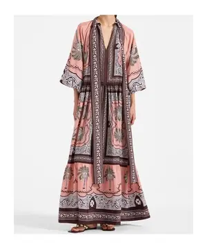 La DoubleJ Printed Maxi Dress With Scarf Neckline