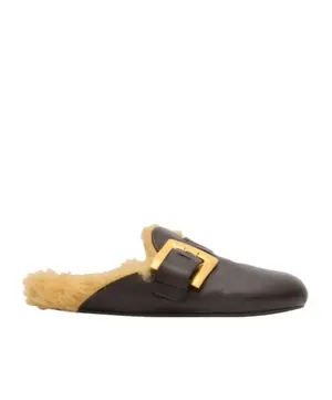 Balmain Buckle-detail Leather Mules