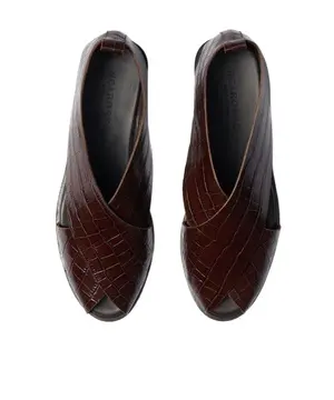 SCAROSSO Eros Croc Effect Slip-on Sandals - Black