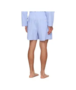 TEKLA Striped Drawstring Pajama Shorts - Blue