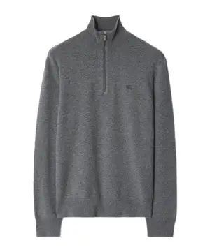 Burberry Half-zip Sweater With Embroidered Equestrian Knight Design - Grey
