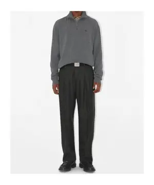 Burberry Half-zip Sweater With Embroidered Equestrian Knight Design - Grey