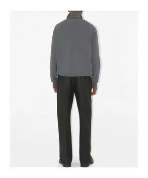 Burberry Half-zip Sweater With Embroidered Equestrian Knight Design - Grey