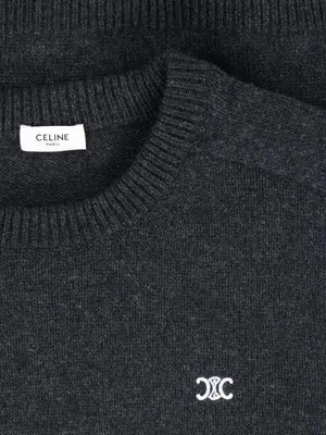 Celine Triomphe Crew Neck Sweater In Wool And Cashmere - Anthracite