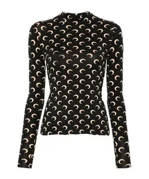 MARINE SERRE Crescent Print Turtleneck Long-sleeve Top