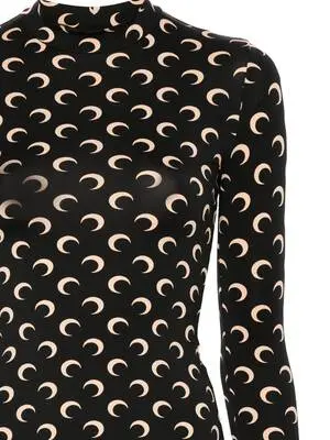 MARINE SERRE Crescent Print Turtleneck Long-sleeved Top - No