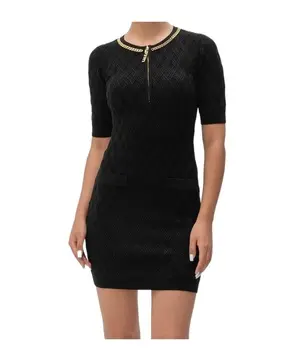 Elisabetta Franchi Diamond Pattern Knitted Mini Dress - Black