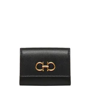 FERRAGAMO Gancini Plaque Tri-fold Wallet - Black