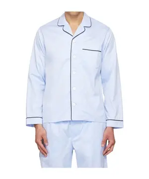 TEKLA Button-up Long-sleeved Pajamas - Blue