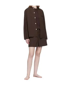 TEKLA Drawstring Pajama Shorts - Coffee