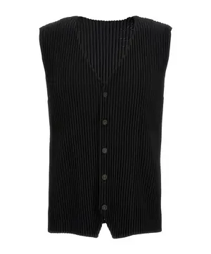 Issey Miyake Homme Plissé Pleated V-neck Vest - Black