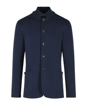 Eleventy Ribbed Collar Button-up Cardigan
