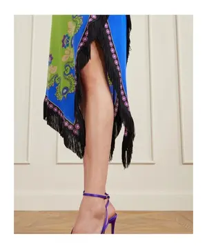 La DoubleJ Asymmetrical Fringed Printed Silk Midi Dress - Green