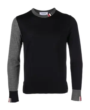 Thom Browne Rwb Paneled Long Sleeve Sweater - Navy Blue