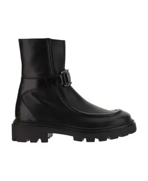 TOD'S Round Toe Zip Up Ankle Boots With Logo Clasp