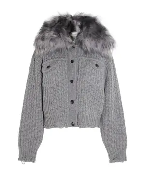 Blumarine Fur Insert Knit Cardigan - Gray