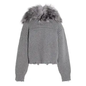 Blumarine Fur Insert Knit Cardigan - Gray