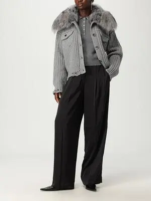 Blumarine Fur Insert Knit Cardigan - Gray