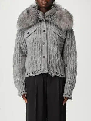 Blumarine Fur Insert Knit Cardigan - Gray