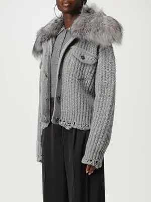Blumarine Fur Insert Knit Cardigan - Gray