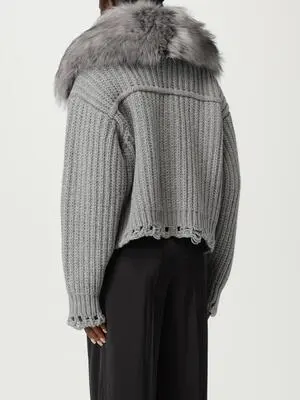 Blumarine Fur Insert Knit Cardigan - Gray