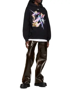 MSGM Graphic Print Drawstring Hoodie - Black
