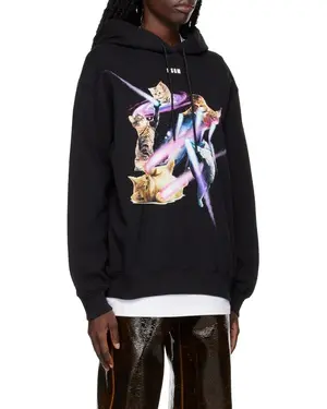 MSGM Graphic Print Drawstring Hoodie - Black
