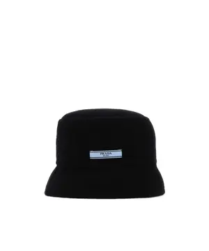 Prada Cashmere Bucket Hat With Logo Patch - Midnight Blue