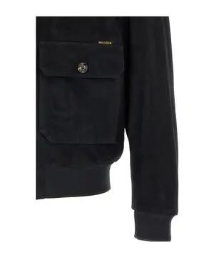 MOORER Carlos Suede Bomber Jacket - Black
