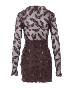 ANIYE BY Sequined Sheer V-neck Mini Dress - Black