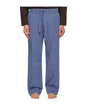 TEKLA Drawstring Striped Pajama Pants - Blue