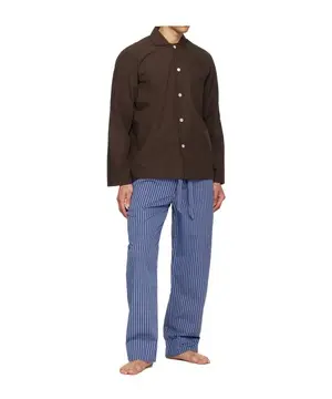 TEKLA Drawstring Striped Pajama Pants - Blue