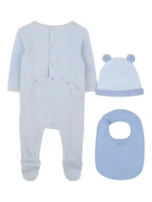 Kenzo Elephant Print Bodysuit, Hood, And Bib Set - Light Blue