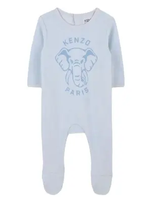 Kenzo Elephant Print Bodysuit, Hood, And Bib Set - Light Blue