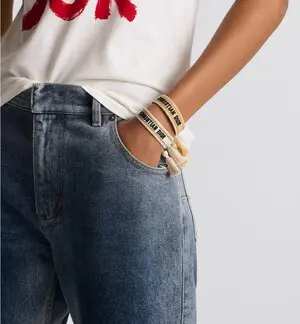 Dior Embroidered Bracelet Set With Tassels - White/sand