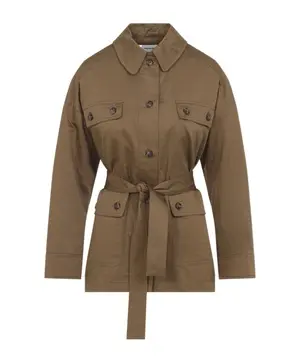 YVES SALOMON Belted Linen Shirt Jacket - Brown