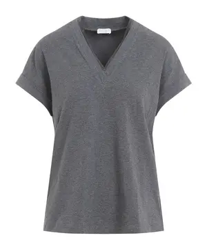 Brunello Cucinelli Embellished V-neck T-shirt - Gray