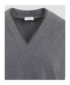 Brunello Cucinelli Embellished V-neck T-shirt - Gray