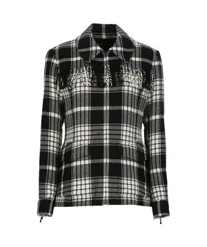 Polo Ralph Lauren Plaid Fringe-trim Jacket - Black