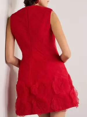 Valentino Garavani Sleeveless Dress With Floral Appliqu - Red
